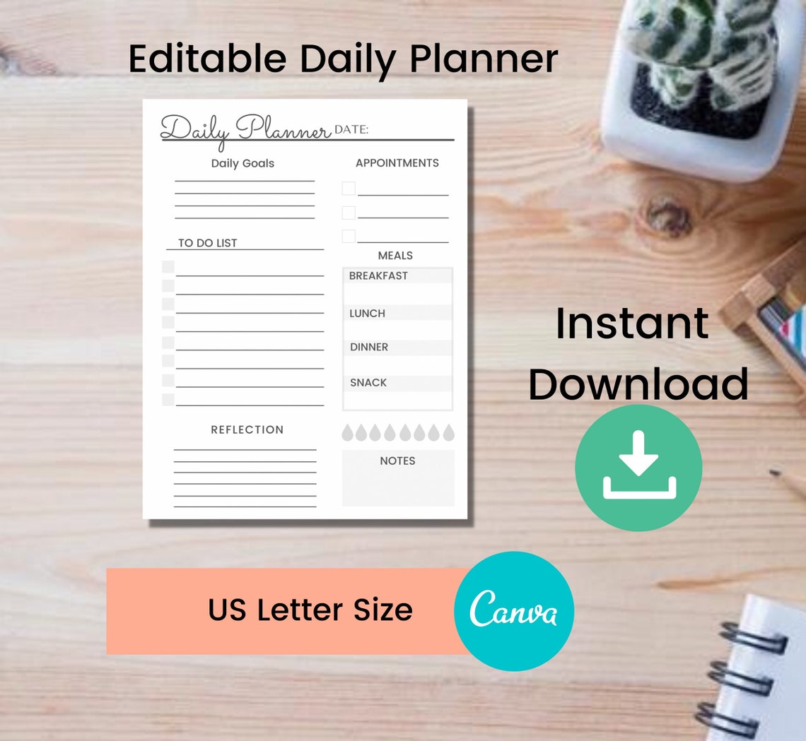 Daily Planner Printable, Weekly Planner Printable PDF, Canva Template ...