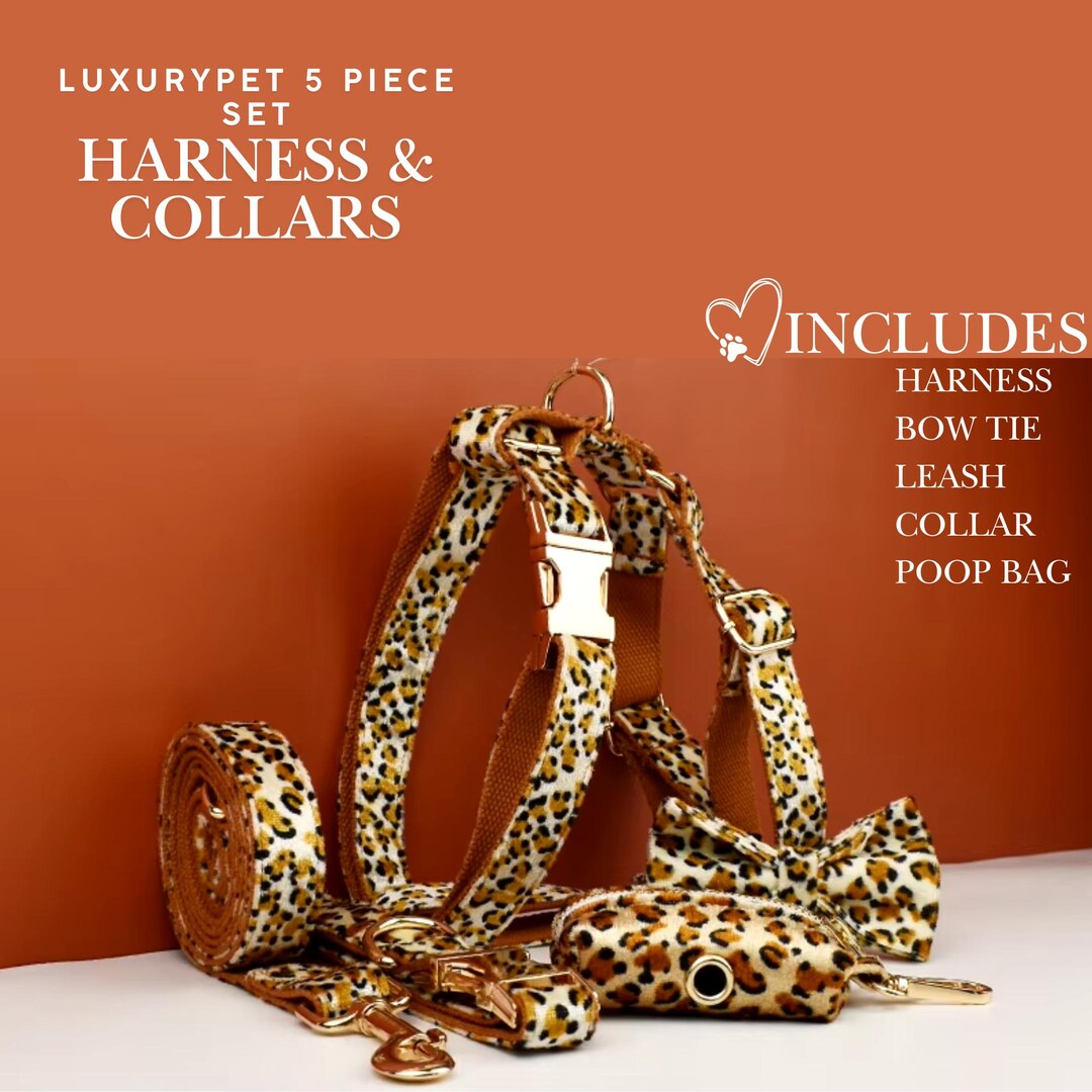 Luxury Custom Leopard Print Dog Harness and Leash Set, Collar,bow Tie ...