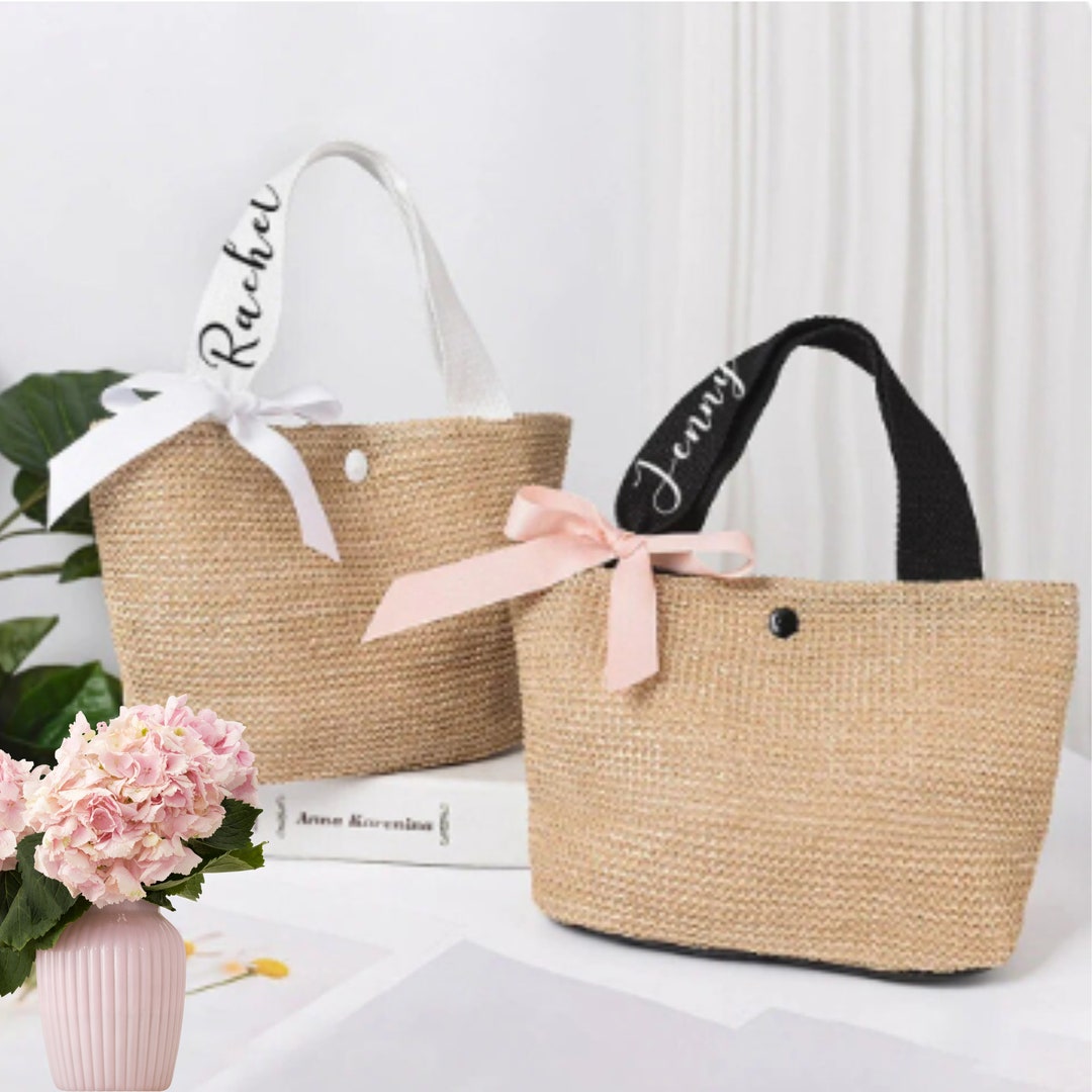 Personalize Mini Straw Tote Bag, Women's Small Handbag, Custom Mini Bag ...
