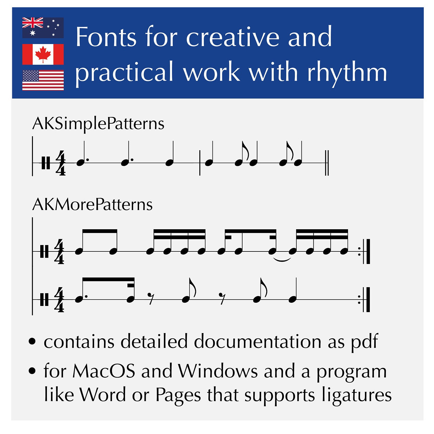 Music Note Rhythm Pattern Font for Easy Input in Word, Pages or Other ...