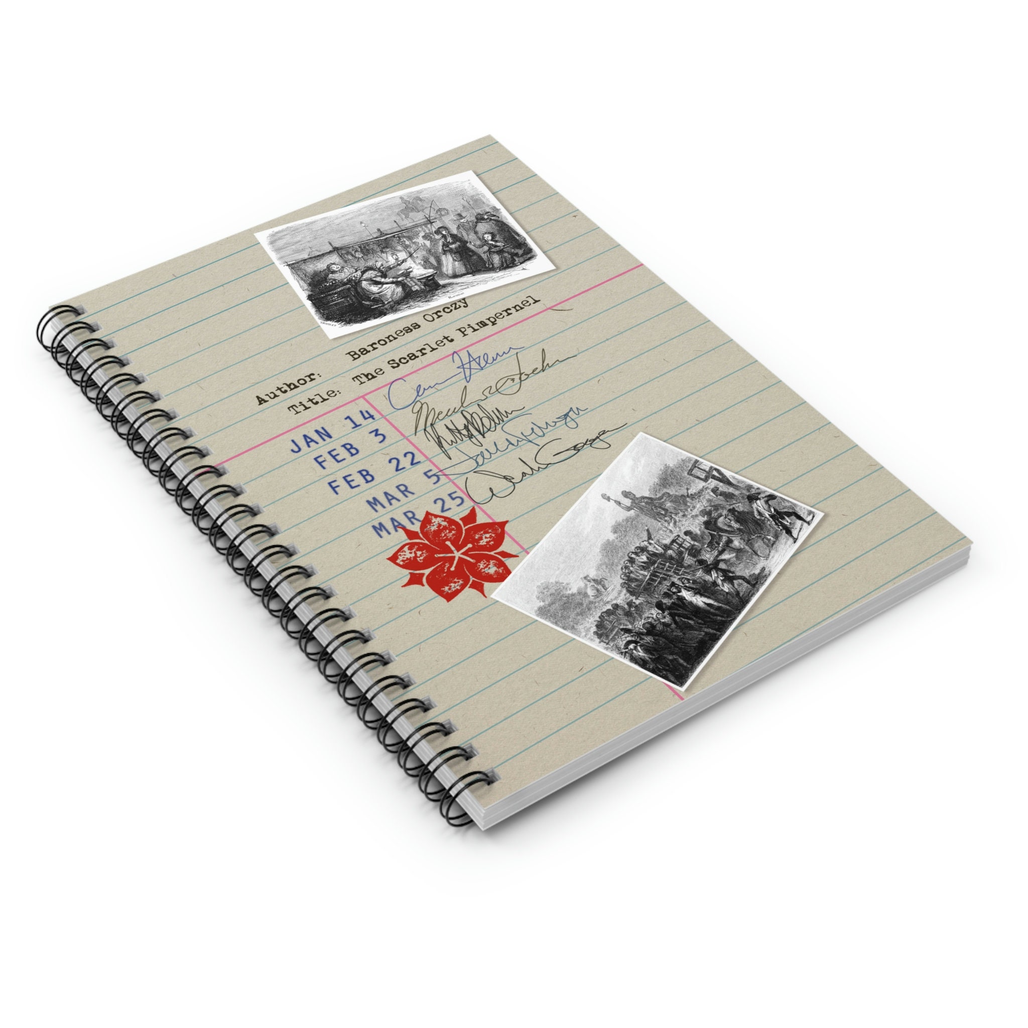 Scarlet Pimpernel Library Card Design Spiral Notebook - Ruled Line - Etsy