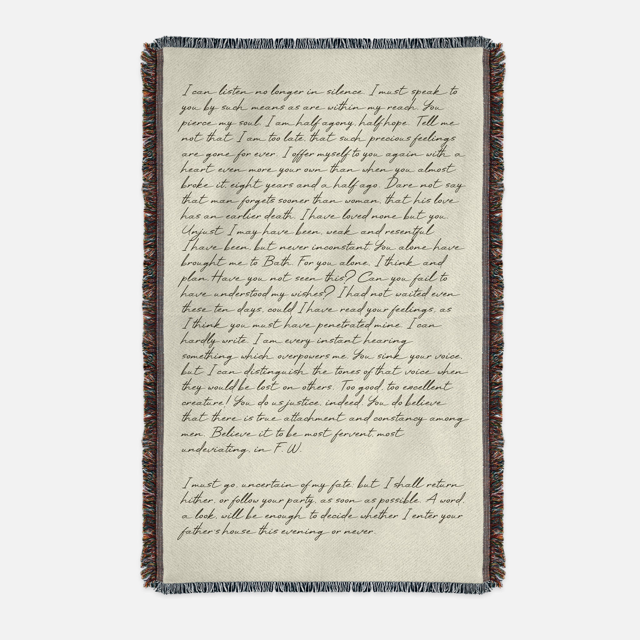 Jane Austen Persuasion Woven Blanket, Captain Wentworth's Letter, Made ...