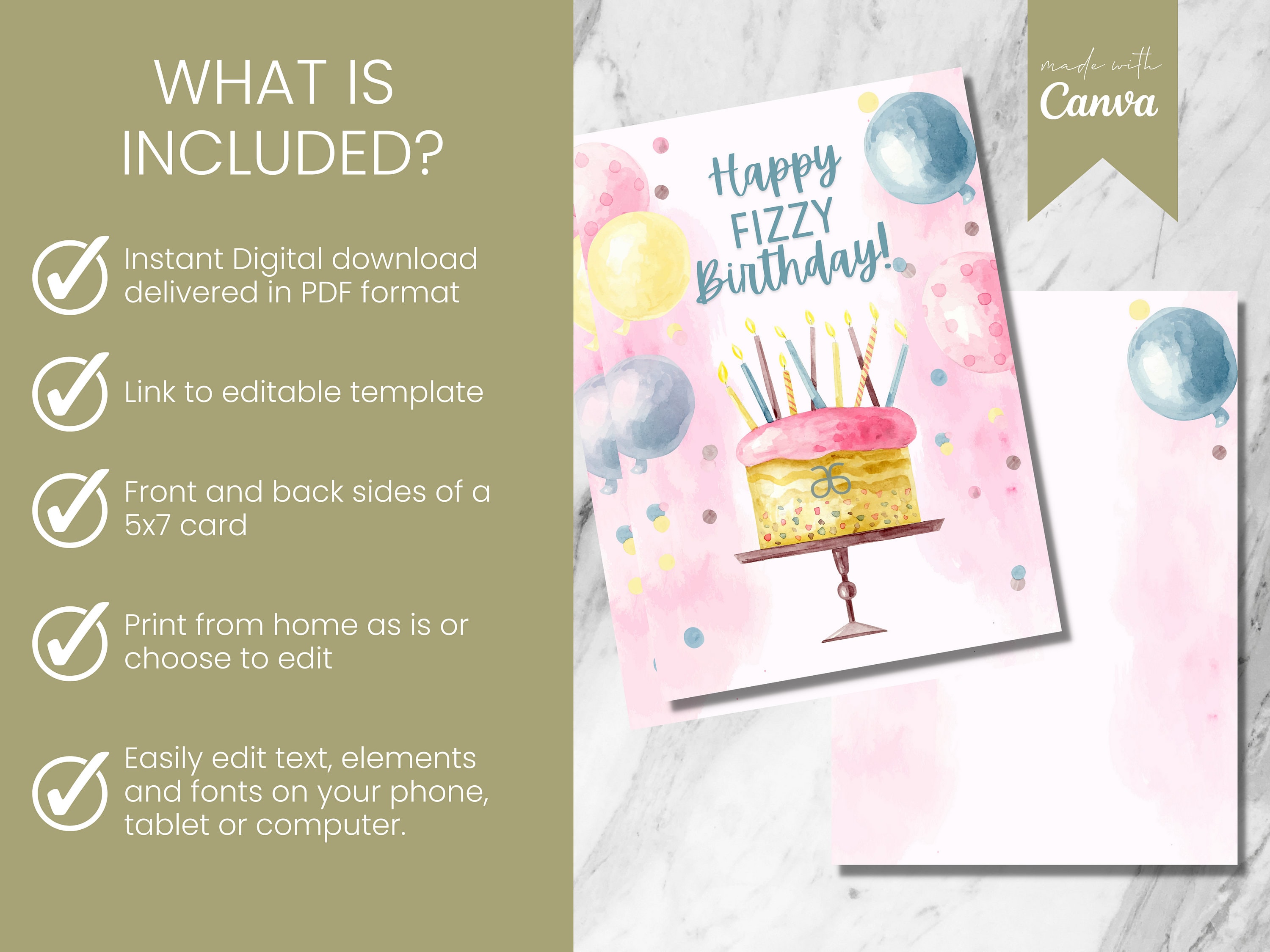 FIZZY BIRTHDAY CARD Arbonne Inspired Watercolor Instant Digital ...