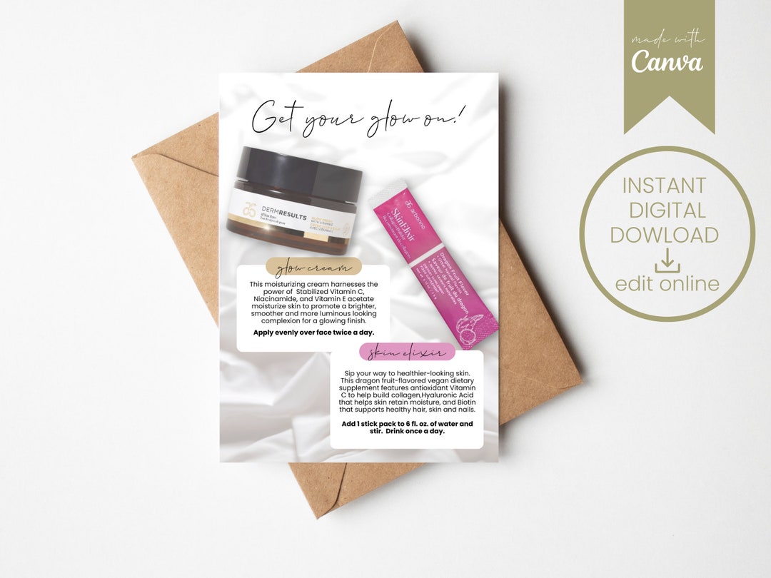 GLOW SAMPLE CARD - Arbonne Inspired, Glow Cream, Derm Results, Skin ...