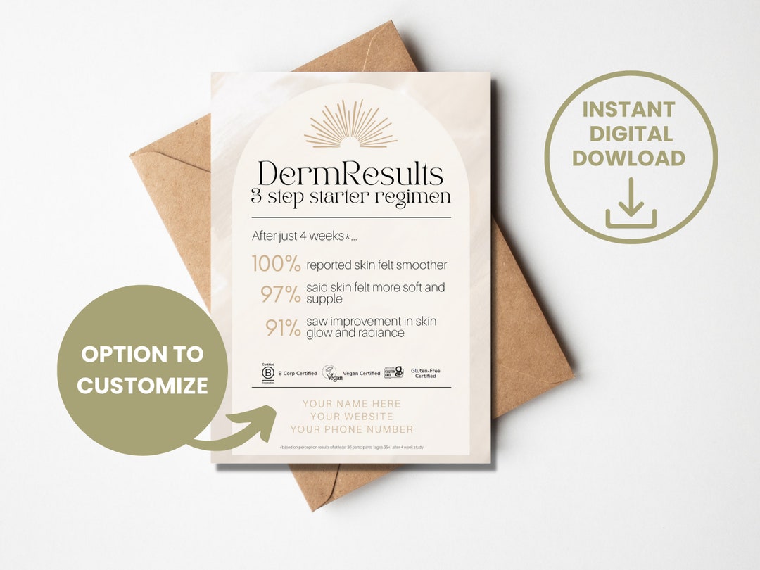 DERMRESULTS 3 STEP REGIMEN Sample Card | Arbonne Inspired | Boho | 5x7 ...