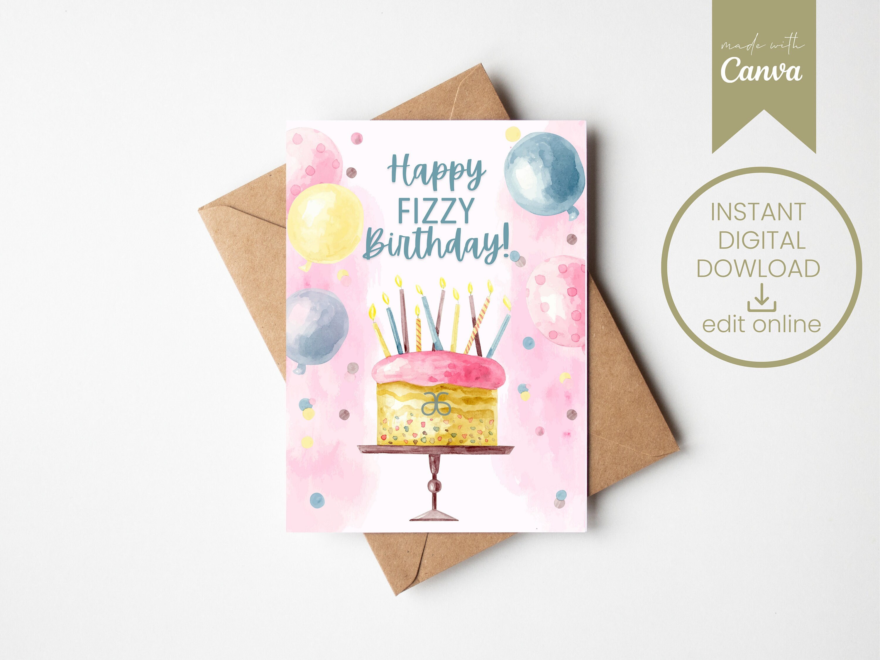 FIZZY BIRTHDAY CARD | Arbonne Inspired | Watercolor | Instant Digital ...