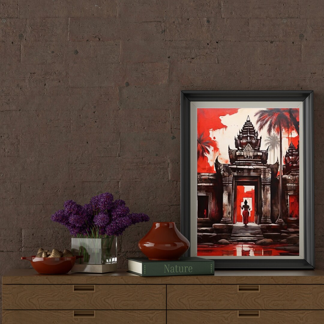 Temple Painting, Prasat Art, Red Background, Stand Sculpture, Ancient ...