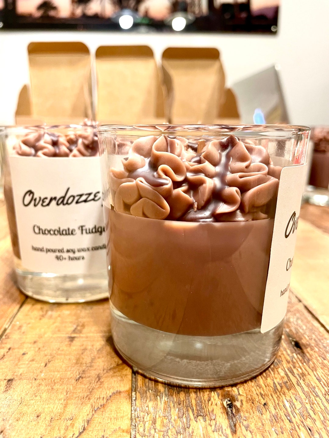 Chocolate Fudge Candle, Soy Wax UK Handmade, Wood Wick, Dessert Candle ...