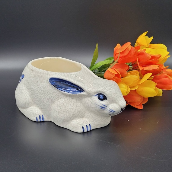 Blue and White Bunny / Chinoiserie Rabbit / Crackle Finish/ | Etsy