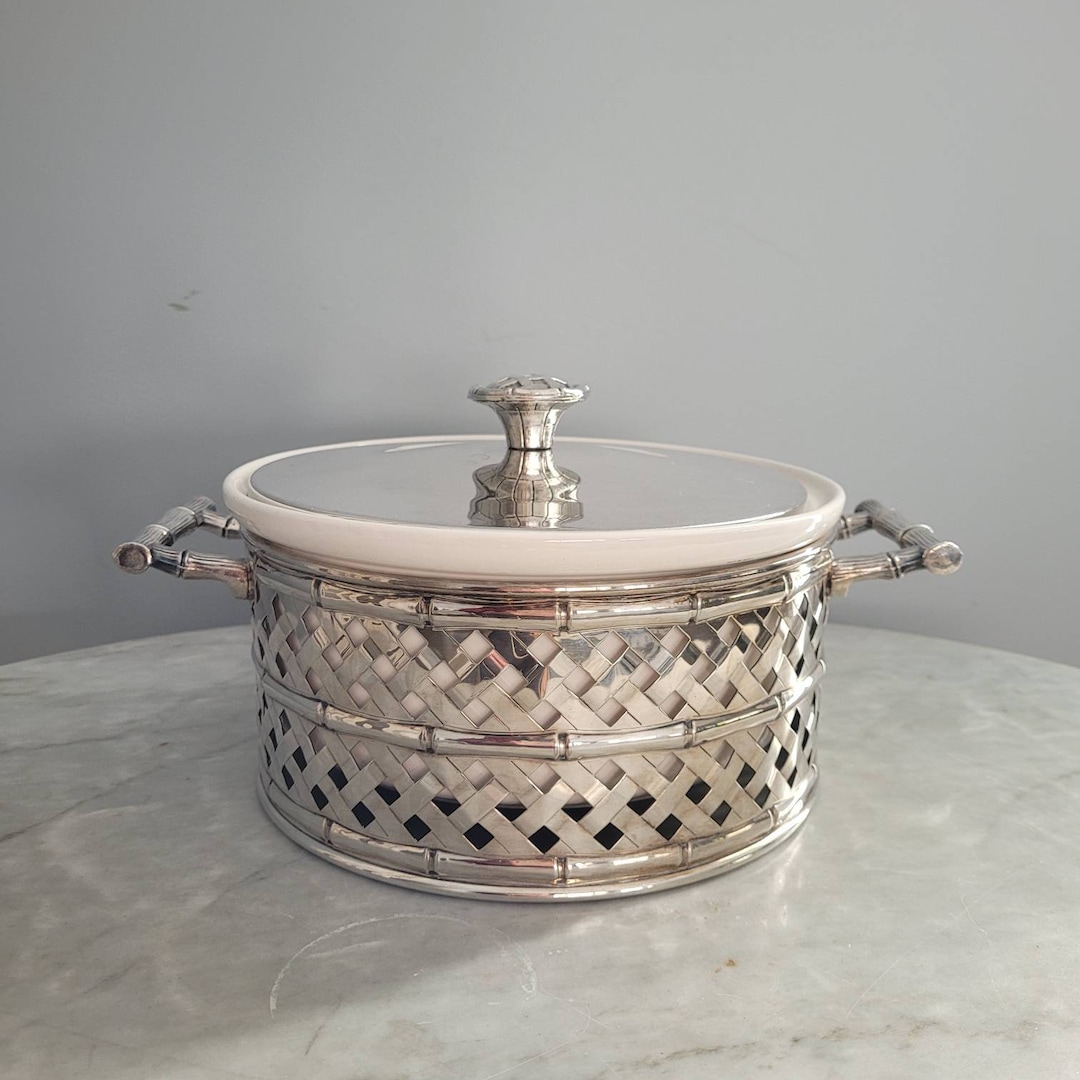 Bamboo Serving Dish/ USA Made Bamboo Serving Dish/ Vintage Silver ...