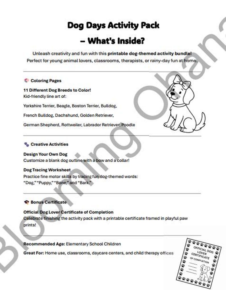 Dog Activity Pack Printable | 11 Dog Breed Coloring Pages + Worksheets ...