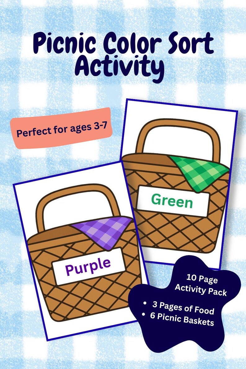 Picnic Color Sorting Activity for Kids | Cut & Paste Printable | Summer ...