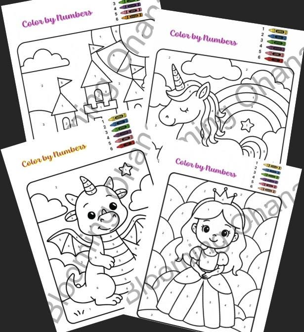 Color by Number Princess/fairytale Worksheets Printable (4 Pack!) - Etsy