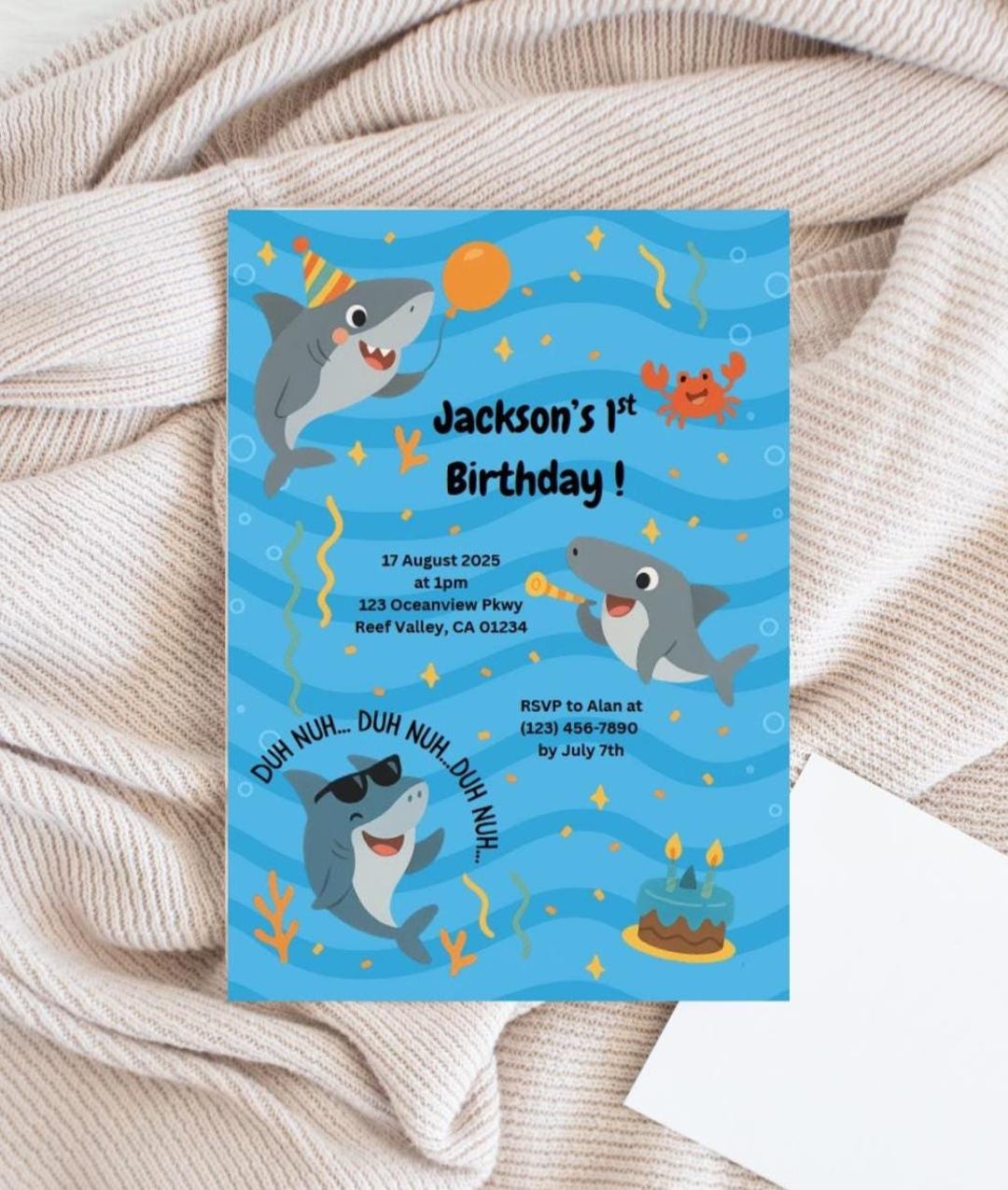 Shark Invitation — Editable Canva Template | Birthday Party Digital ...