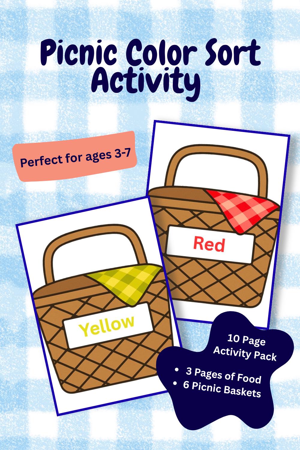 Picnic Color Sorting Activity for Kids | Cut & Paste Printable | Summer ...