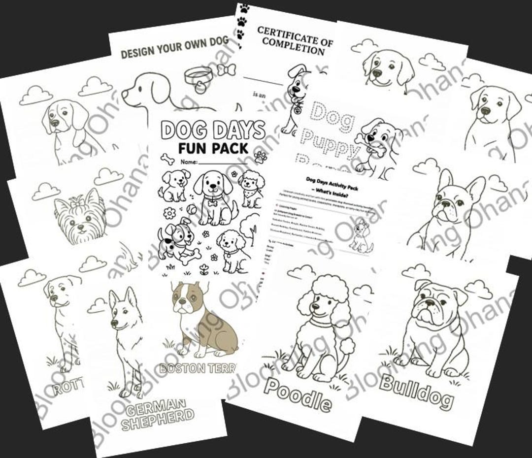 Dog Activity Pack Printable | 11 Dog Breed Coloring Pages + Worksheets ...