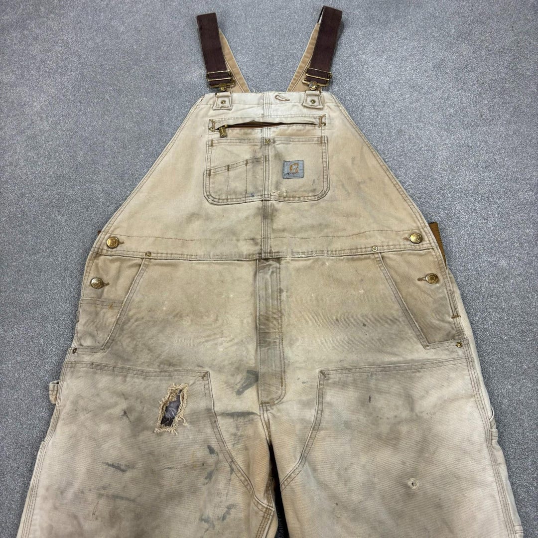 Carhartt Dungarees Adult 42x28 Tan Overalls Bib Double Knee Canvas Duck ...