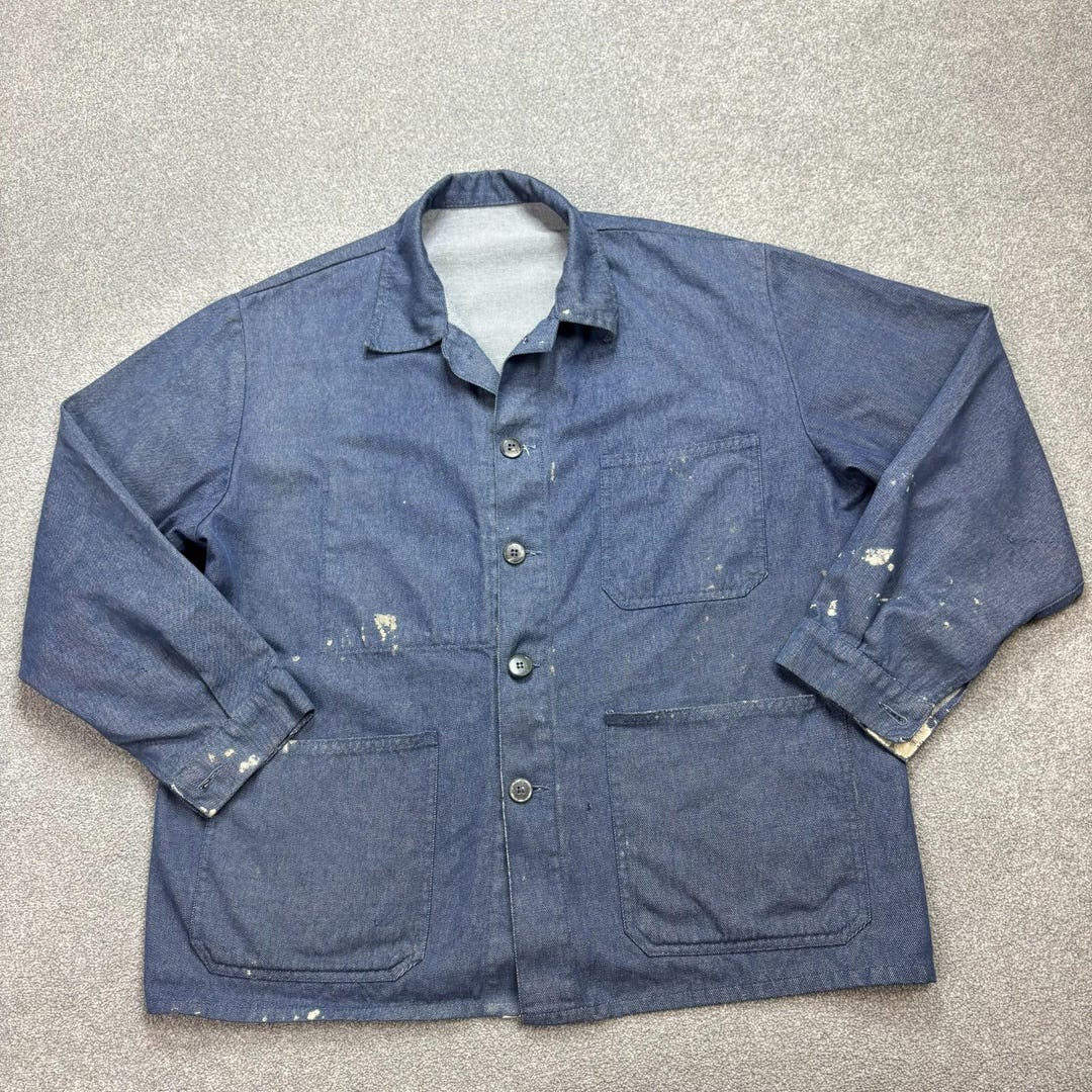 French Jacket Adult Large Blue VTG Canvas Work Wear Military Utility ...
