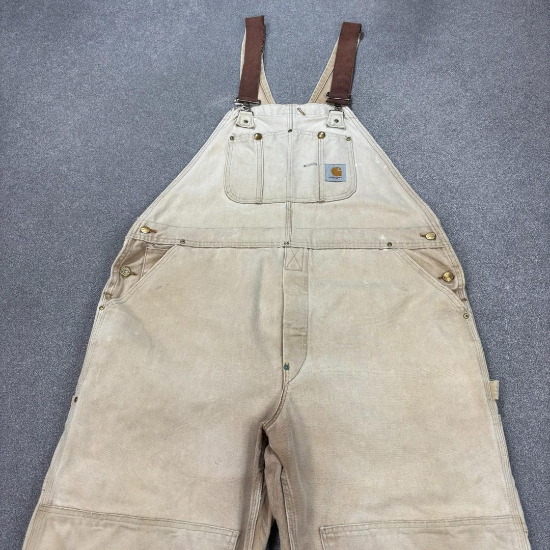Carhartt Dungarees Adult 44x28 Tan Overalls Bib Double Knee Canvas Duck ...