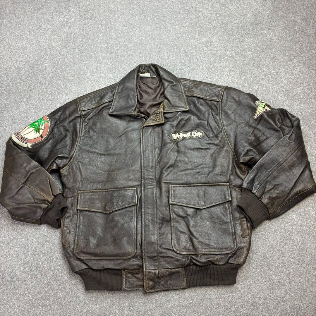 Rainforest Cafe Leather Flying Jacket Adult Small Brown Aviator ...