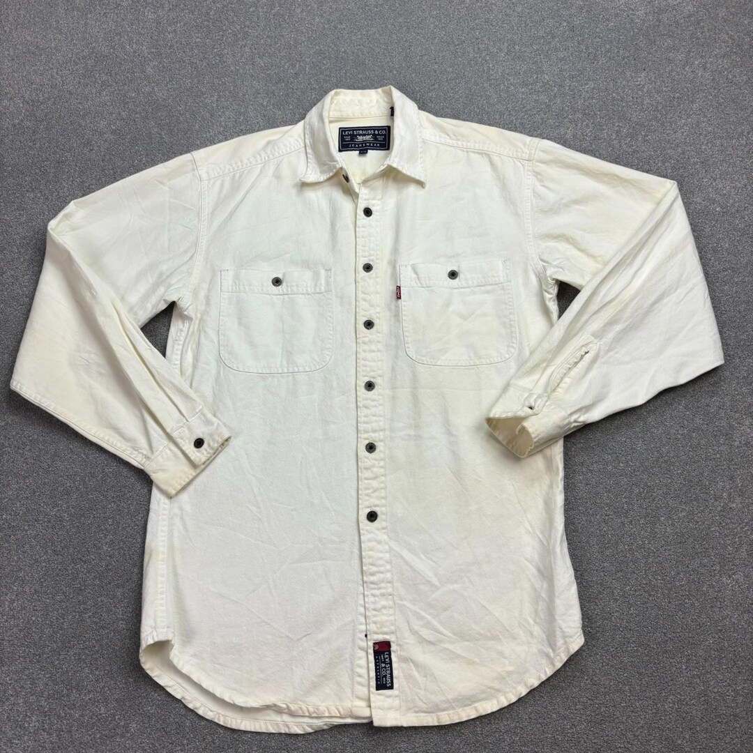 Levis Denim Shirt Adult Small White Western Rodeo Cowboy USA Red Tab ...