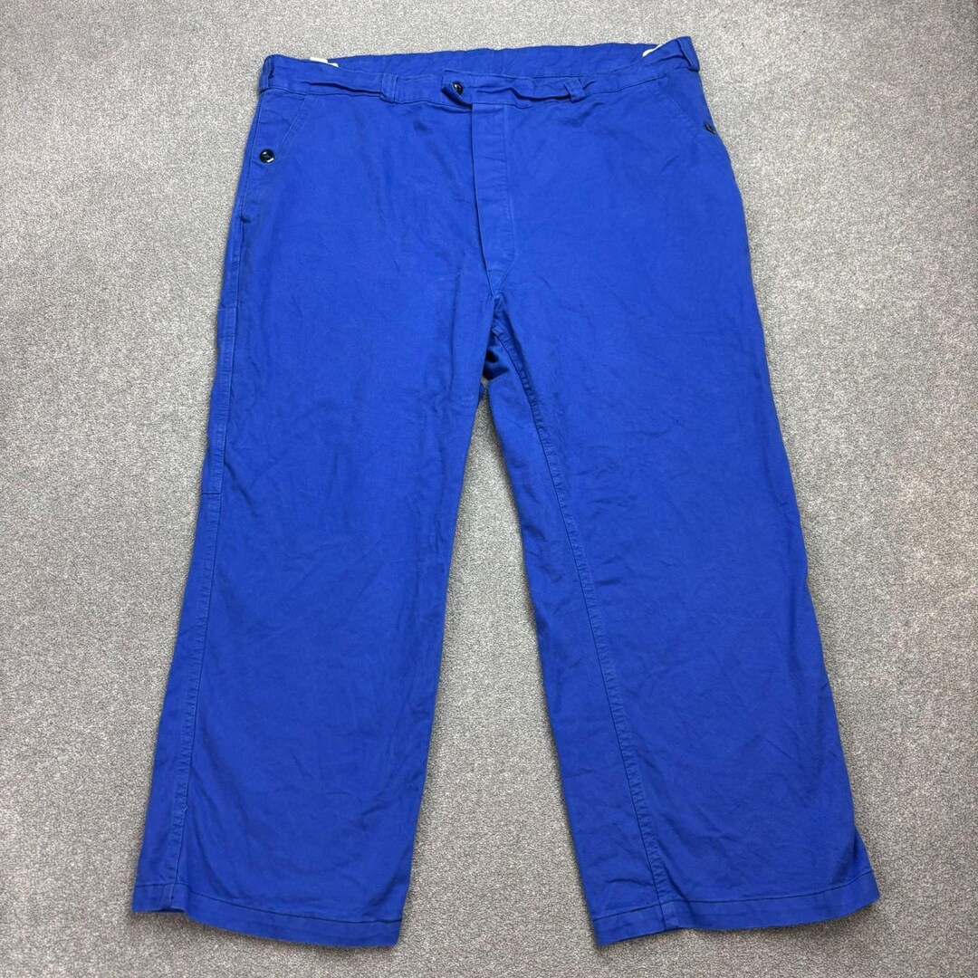 VINTAGE French Trousers Adult 42x26 Blue Workwear Chore Sanfor Utility ...