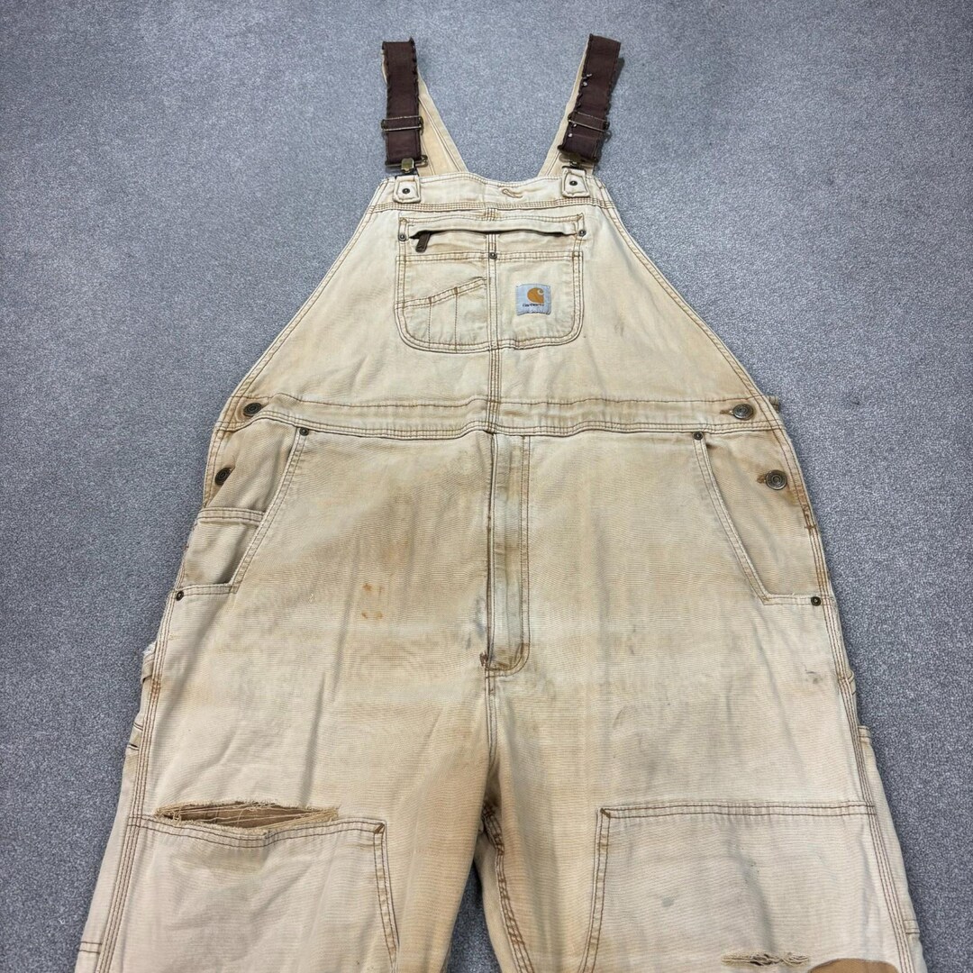Carhartt Dungarees Adult 42x30 Tan Overalls Bib Double Knee Canvas Duck ...