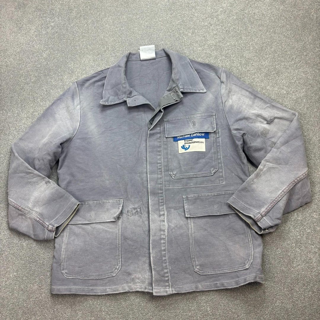 VTG French Jacket Adult Medium Grey Work Wear Faded Canvas Chore ...
