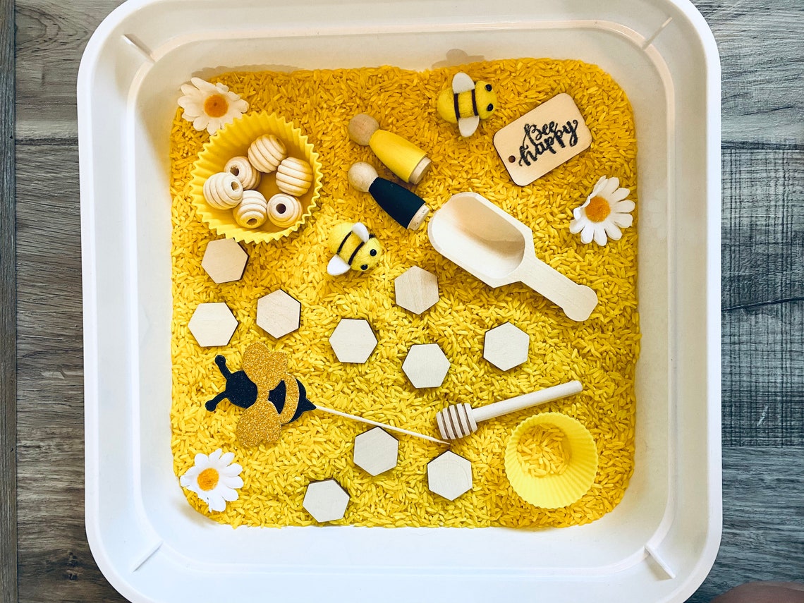 Busy Bee Sensory Bin Kit, Colored Rice, Wood Honeycombs - Etsy