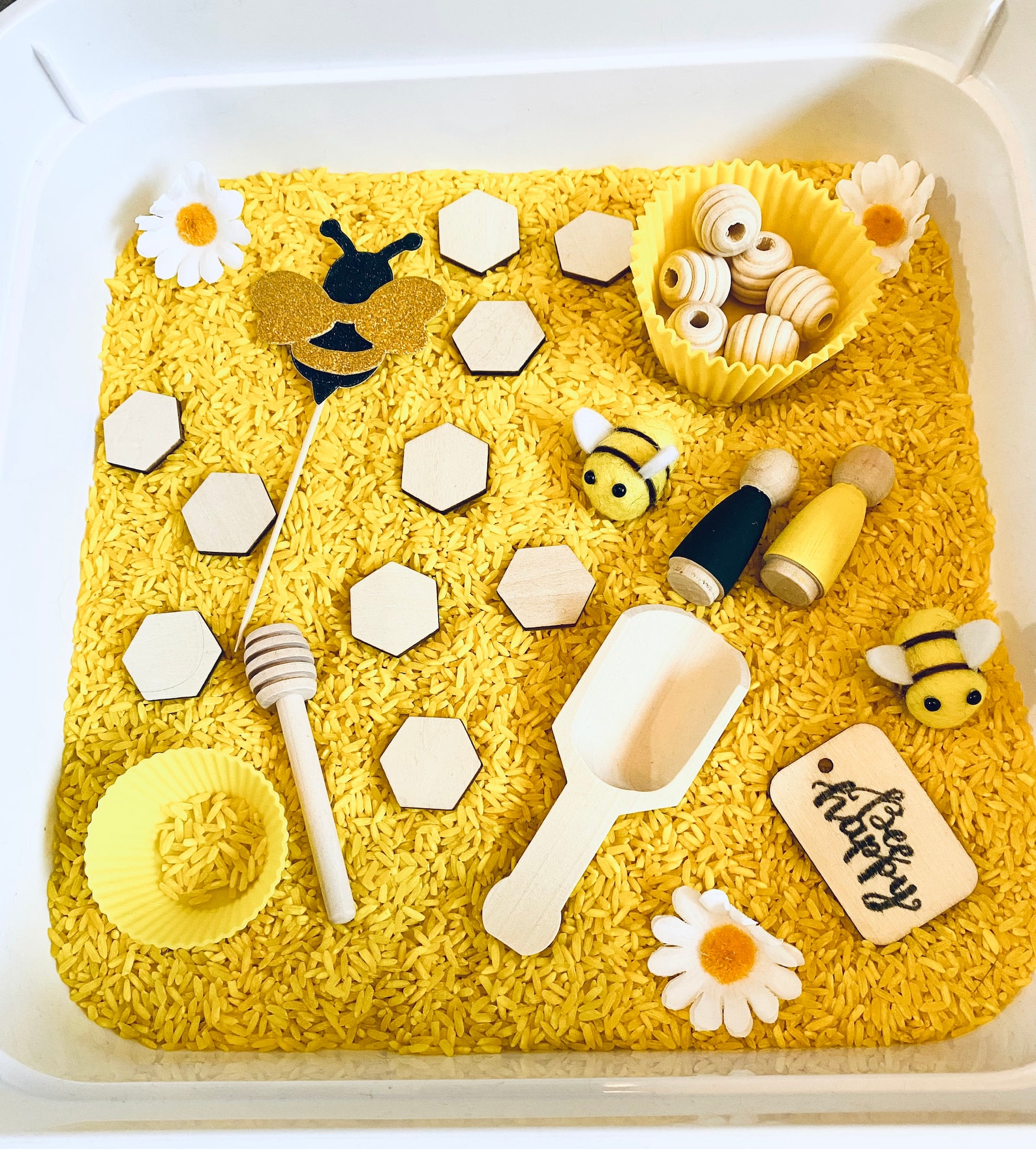 Busy Bee Sensory Bin Kit, Colored Rice, Wood Honeycombs - Etsy