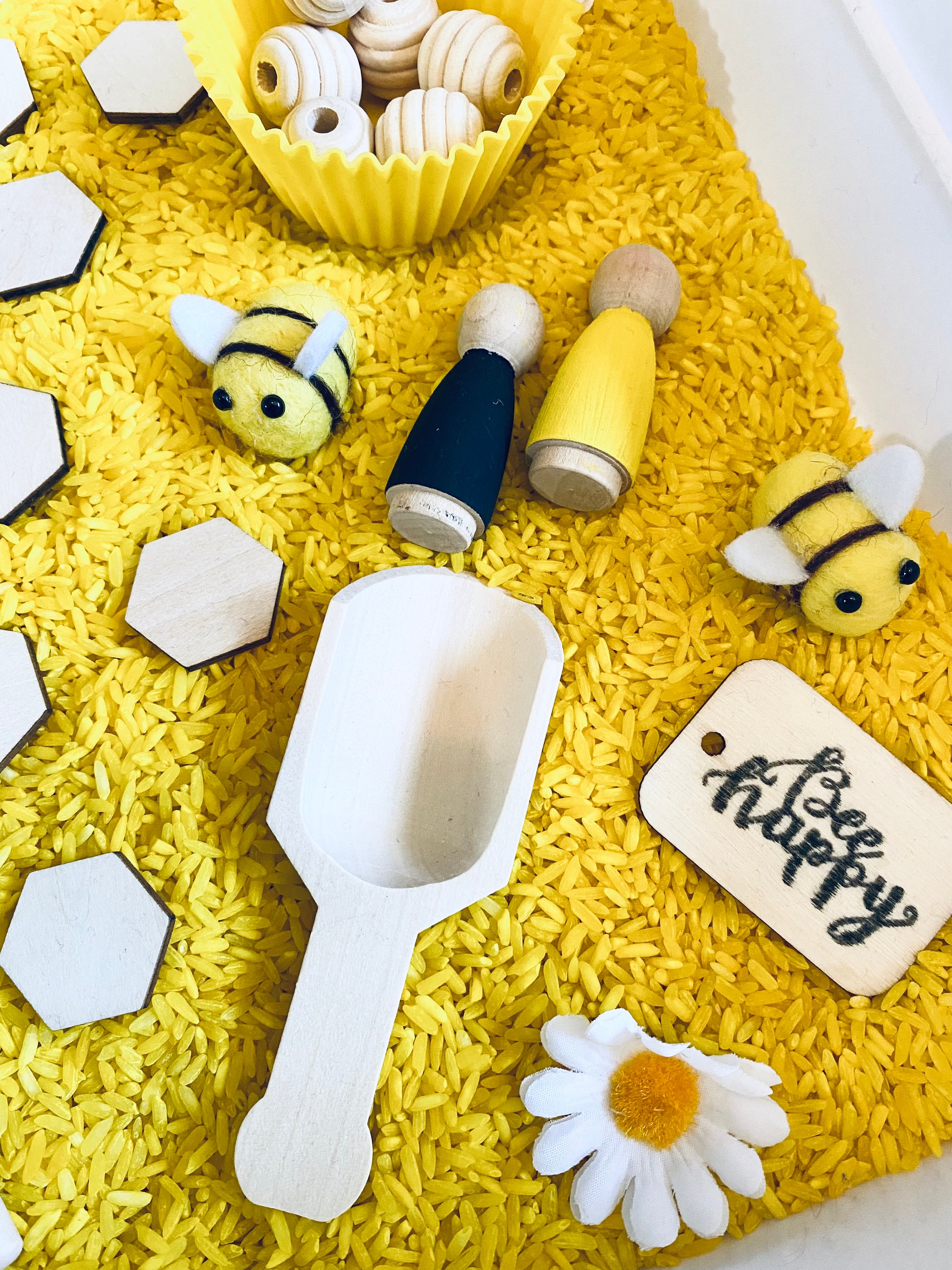 Busy Bee Sensory Bin Kit, Colored Rice, Wood Honeycombs - Etsy