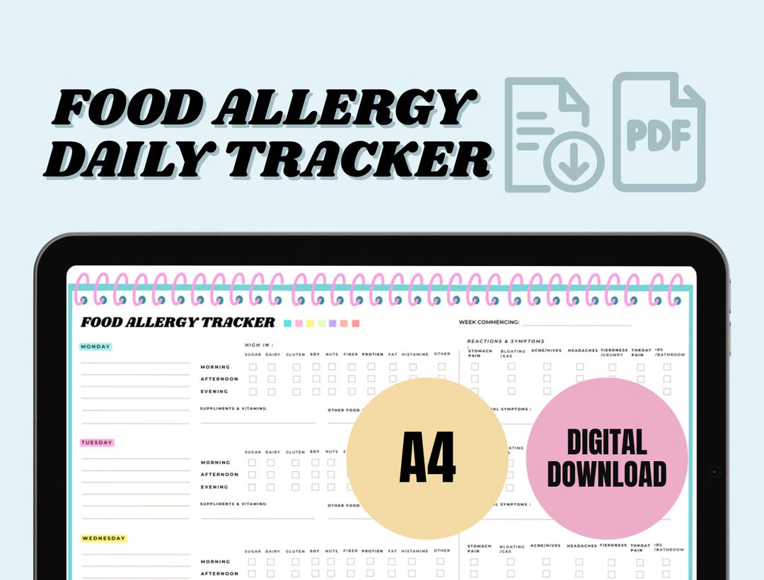 Food Allergy Daily Tracker Printable Food Symptom Diary Sensitivity ...