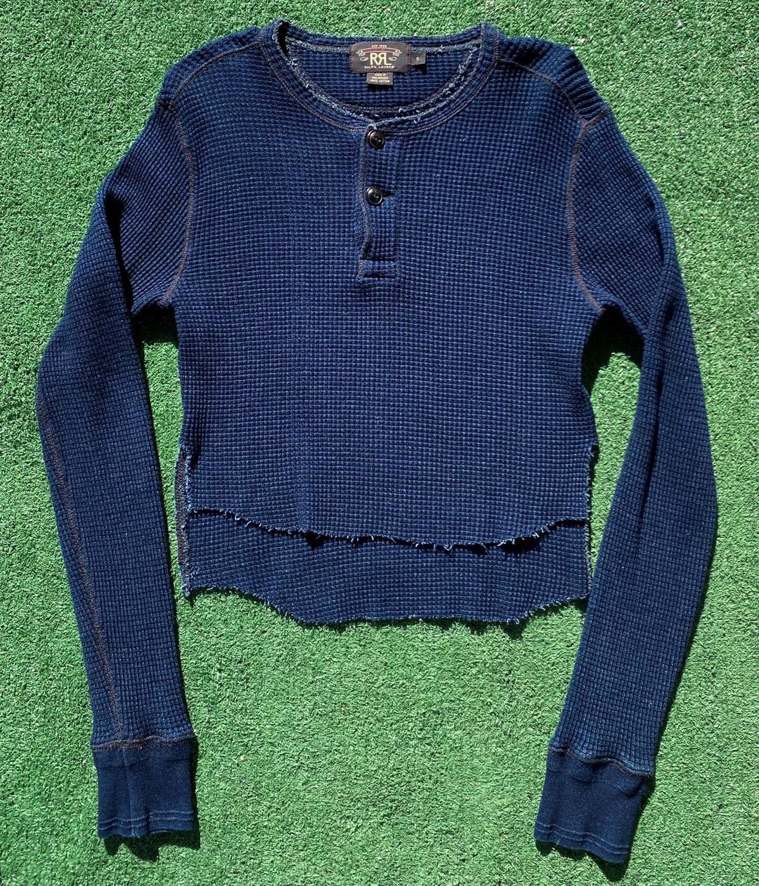 RRL Double RL Ralph Lauren Waffle Knit Cropped Distressed Thermal Women ...