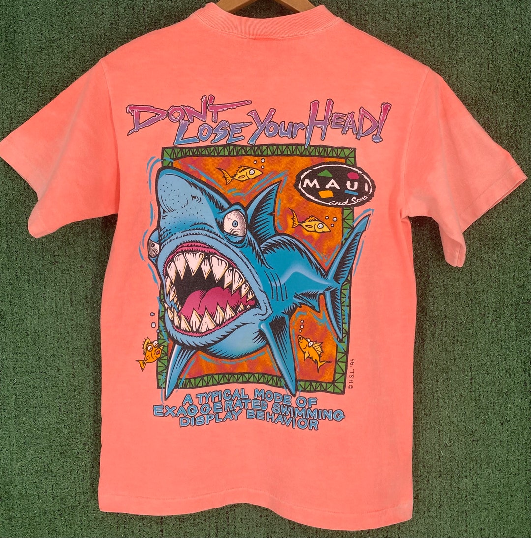VTG 90s Maui & Sons Shark Beach Neon Single Stitch T-shirt Boys Medium ...