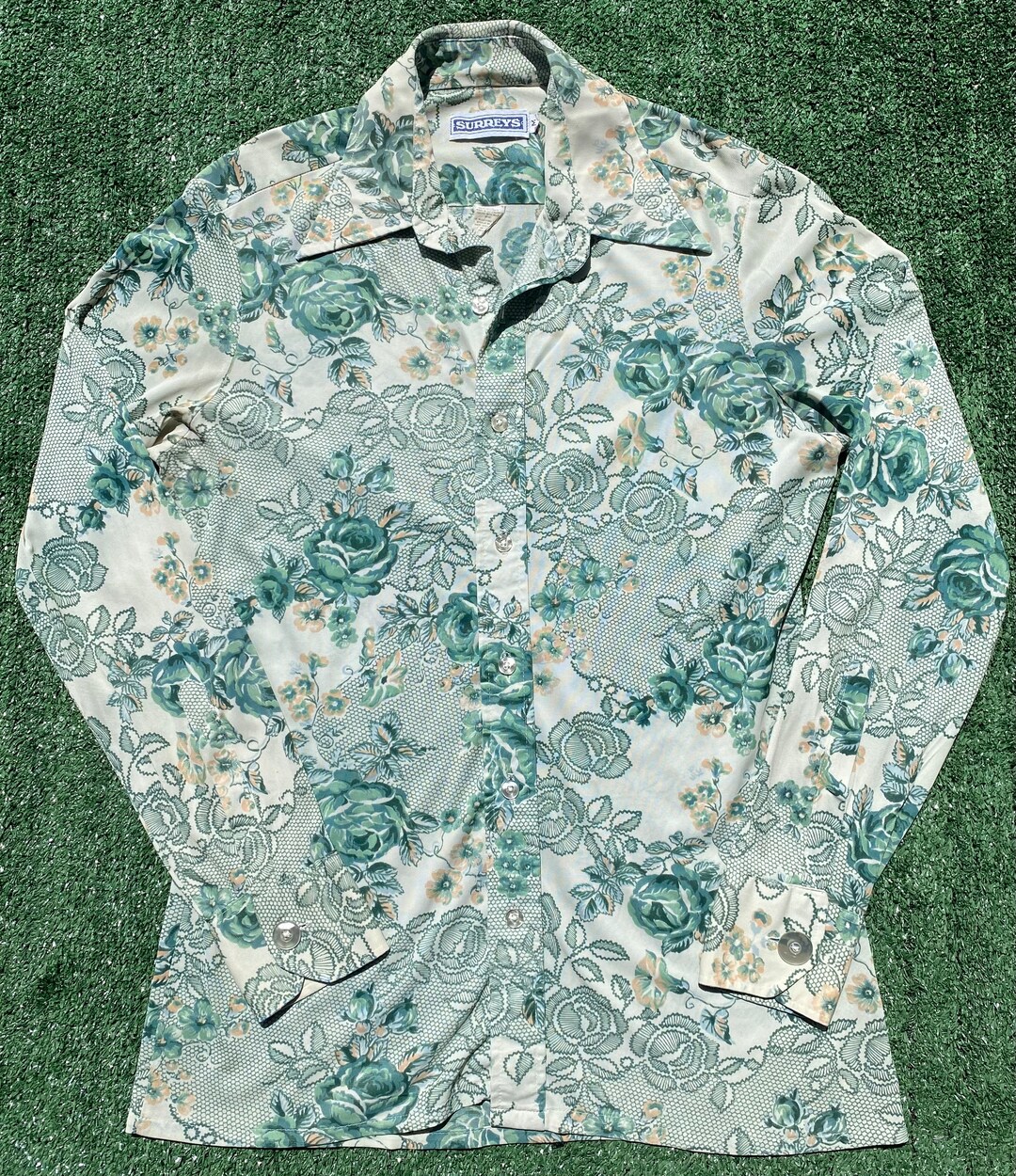 VTG 70s Floral Patterned Big Collar Disco Button Down Shirt - Etsy