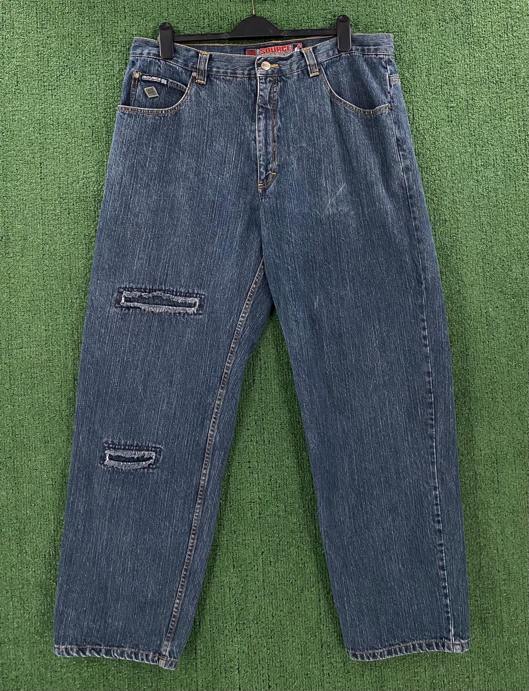 VTG 90’s the Source Hip Hop Embroidered Baggy Wide Leg Denim Jeans Mens ...