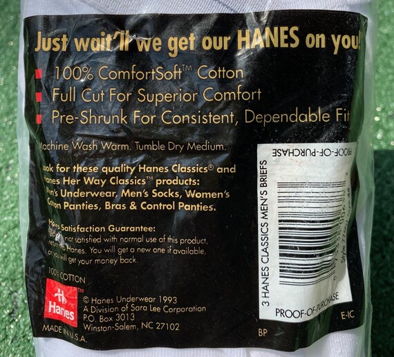 New Vintage 1993 Hanes Classics 3 Pair Full Cut White… - Gem