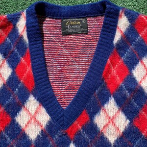 Vintage 70’s Orlon by Campus Fuzzy Argyle Sweater Vest Women’s Small ...
