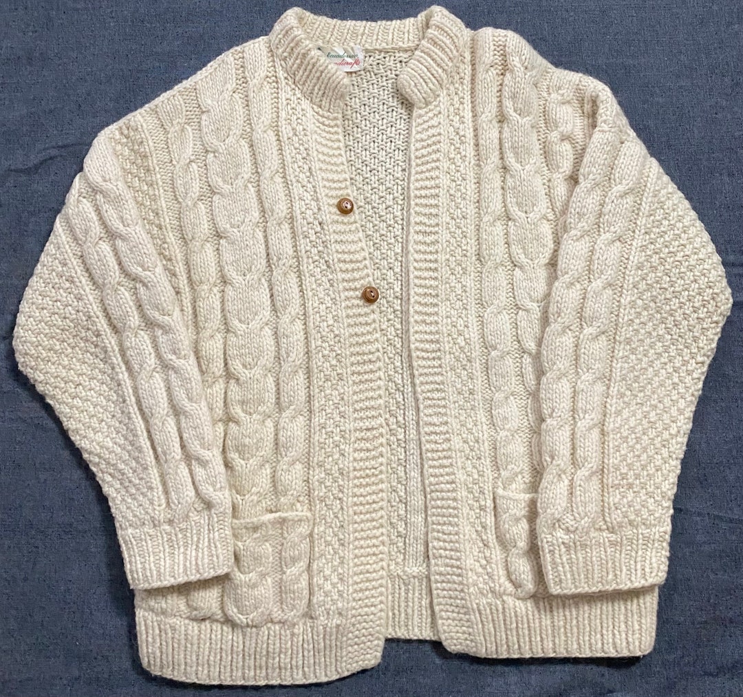 Hand Knit Ecuadorian Fisherman Weave Wool Cardigan Sweater Womens Size ...