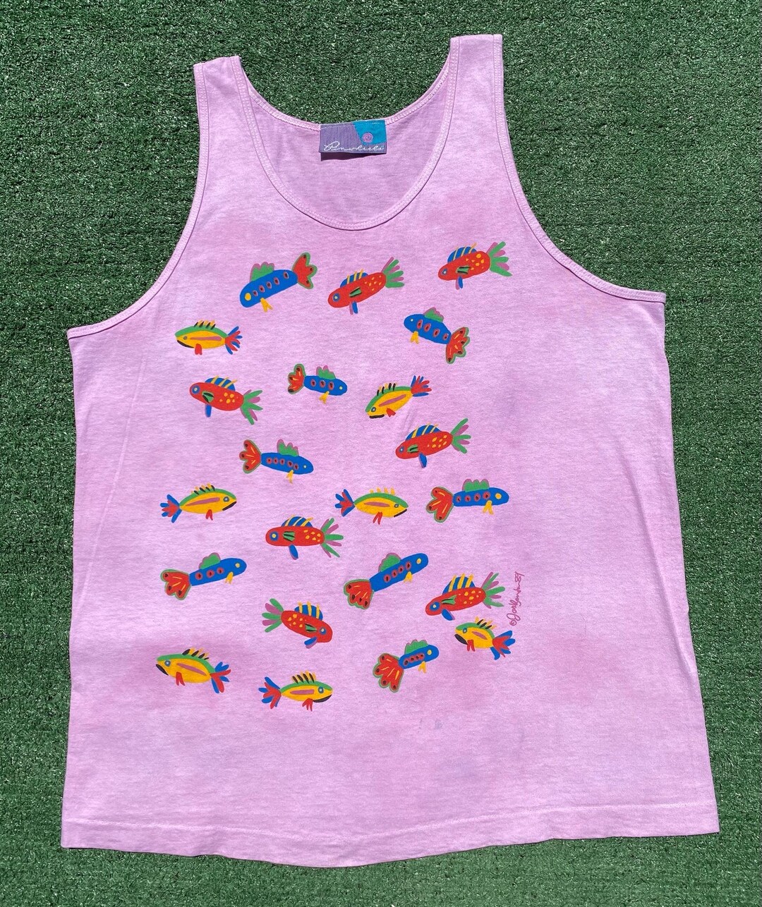 VTG 80s Pinwheels Colorful Tropical Fish Pink Single Stitch Tank Top ...