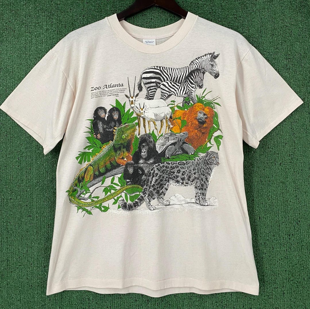 VTG 80’s Zoo Atlanta Animals Double Sided Single Stitch T-shirt Men’s ...