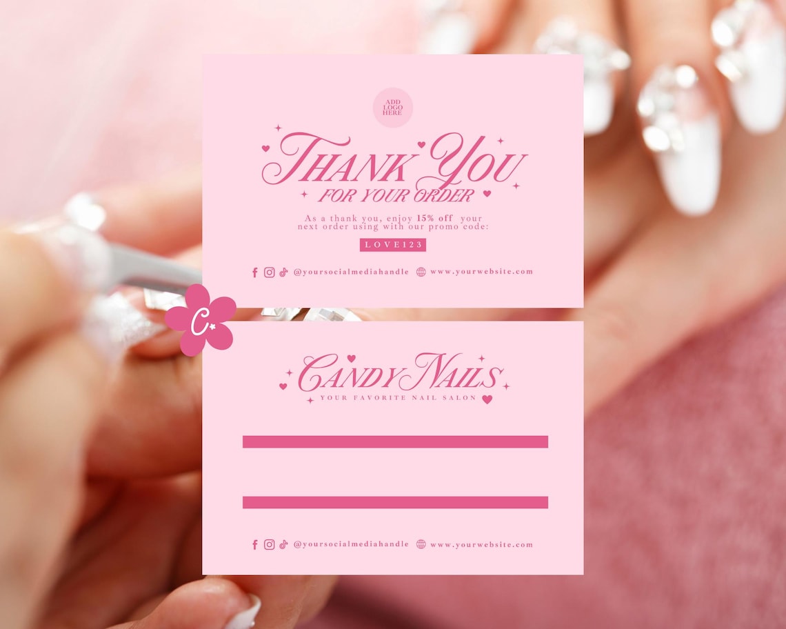 Pink DIY Press on Nails Card Templates, Editable Stick the Fake Nails ...