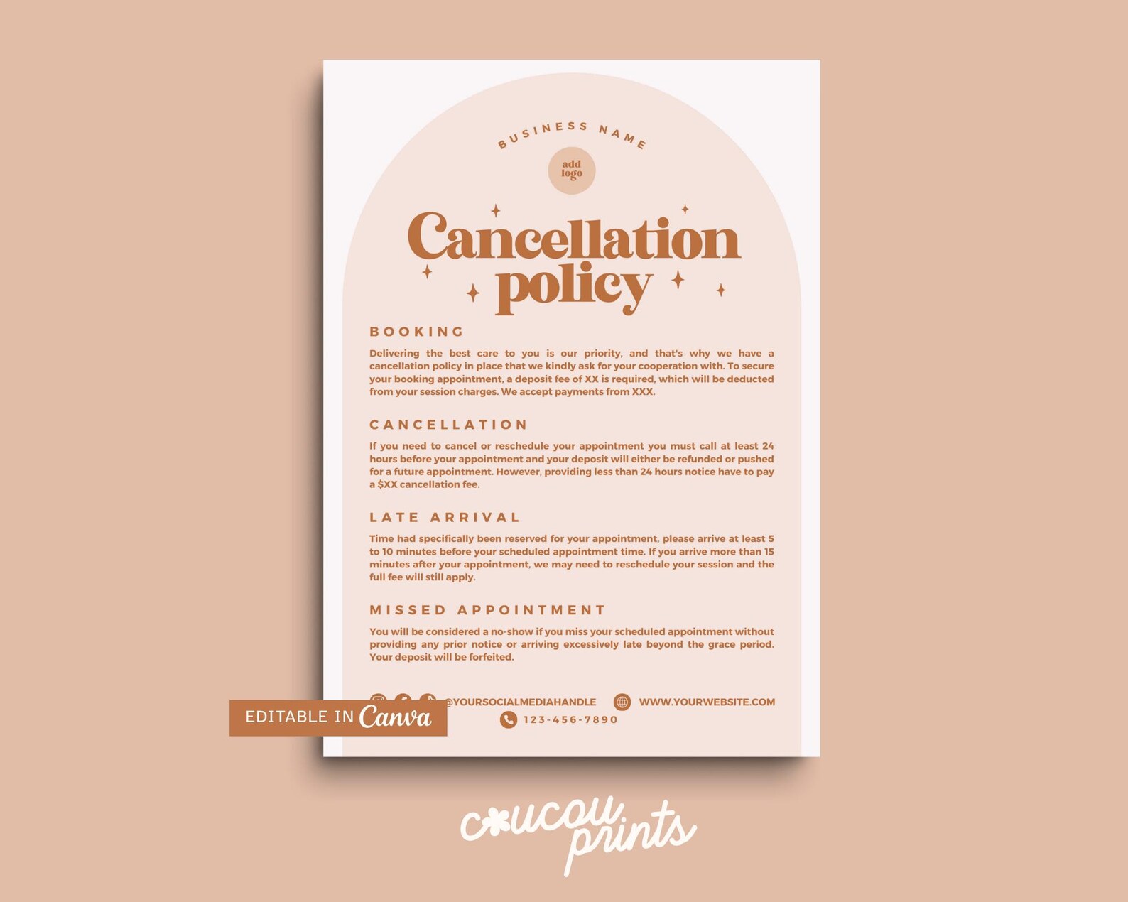 Editable Cancellation Policy Template, Retro Cancellation Spa Policies ...