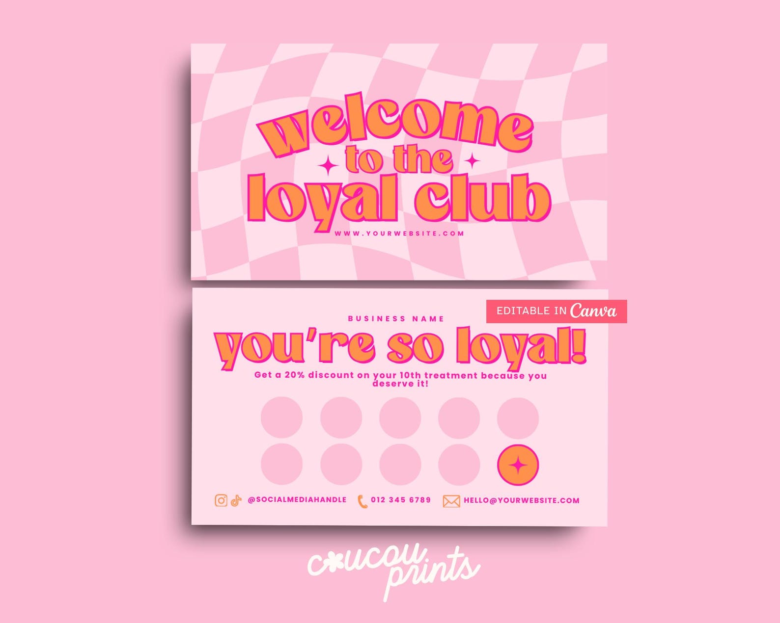 Retro Loyalty Card Template Canva, Printable Rewards Card Design, DIY ...