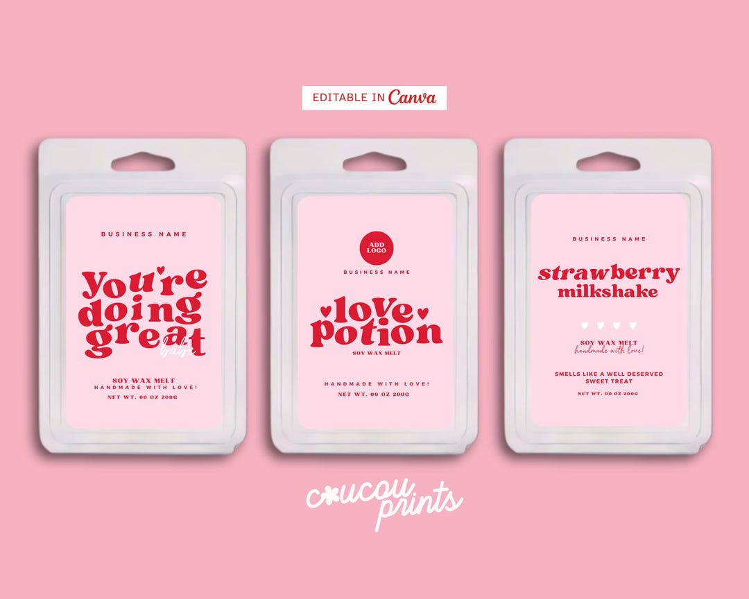 Modern Wax Melt Label Template, Pink Custom Wax Tart Label Design, Pre ...