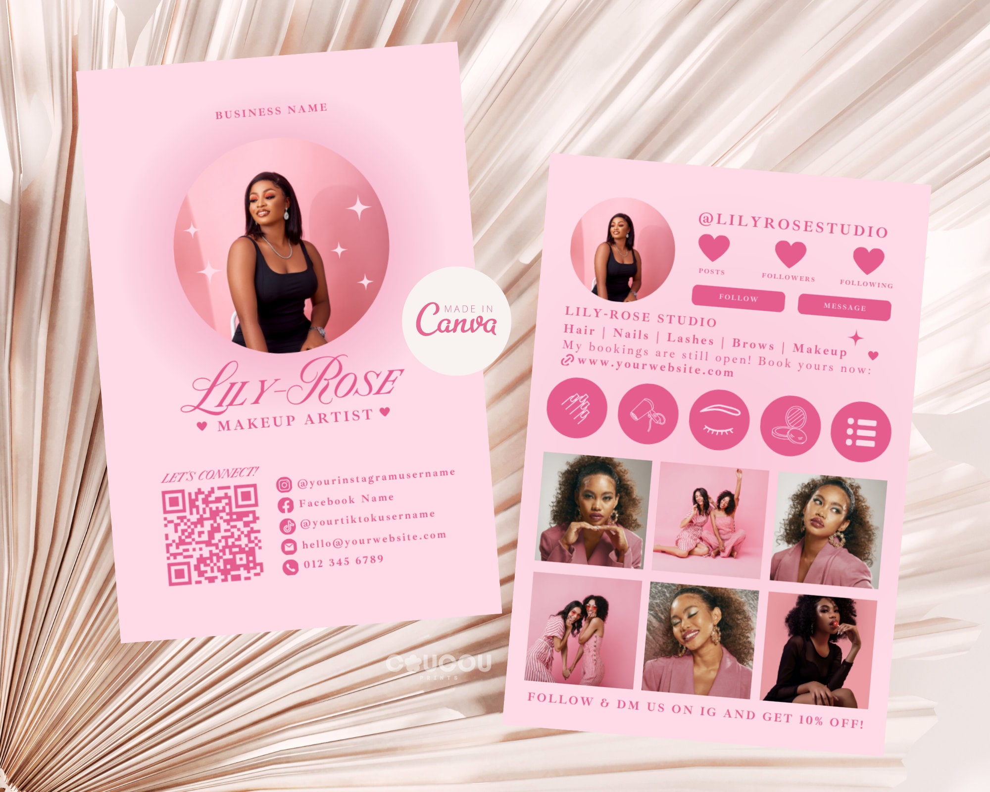 Pink Instagram Business Card Template Canva, Make up Artist Salon Cards ...