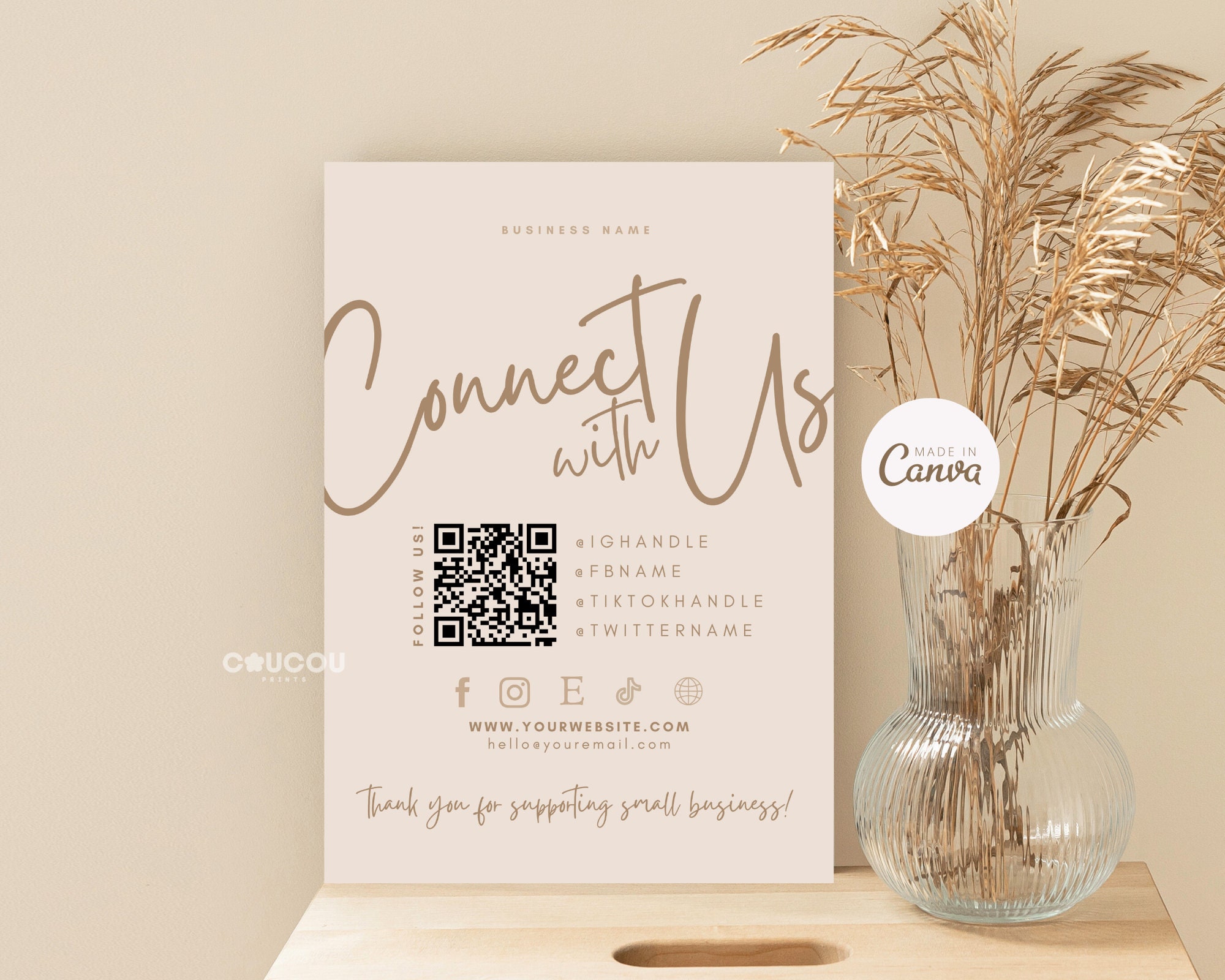 Social Media Sign Canva Template QR Code, Editable Let's Be Social Sign ...