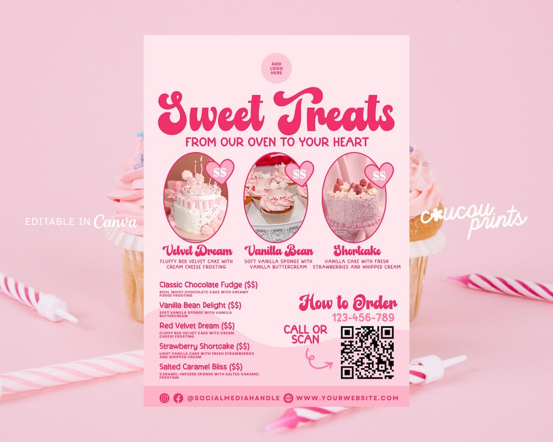 Pink Bakery Marketing Flyer Canva Template, Premade Cupcake Cake ...