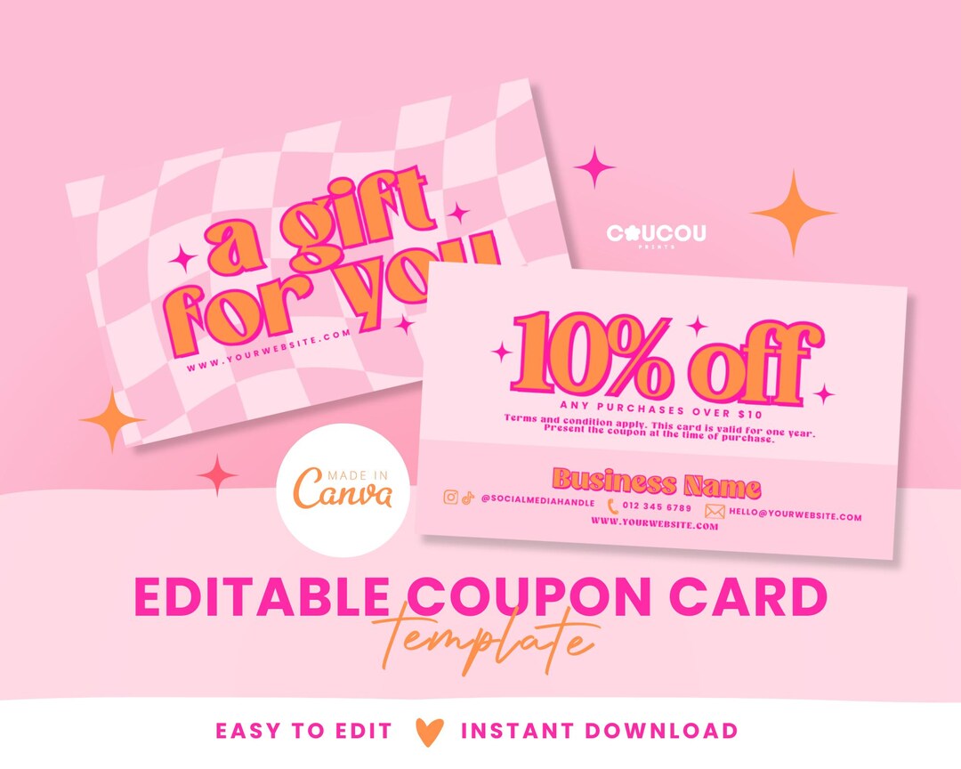 Editable Coupon Card Canva Template, Printable Business Promo Card ...