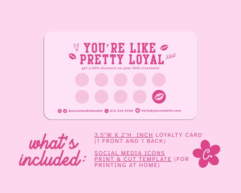 Pink Loyalty Card Template Canva, Editable Customer Punch Card ...